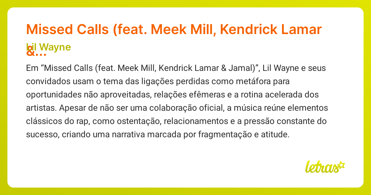 Significado da música Missed Calls (feat. Meek Mill, Kendrick Lamar ...