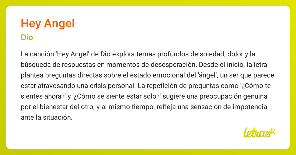 Significado de la canción HEY ANGEL (Dio) - LETRAS.COM