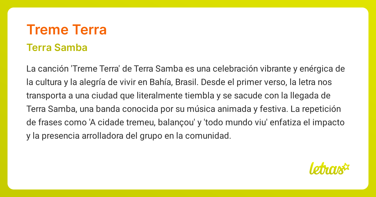 Significado de la canción TREME TERRA (Terra Samba) - LETRAS.COM