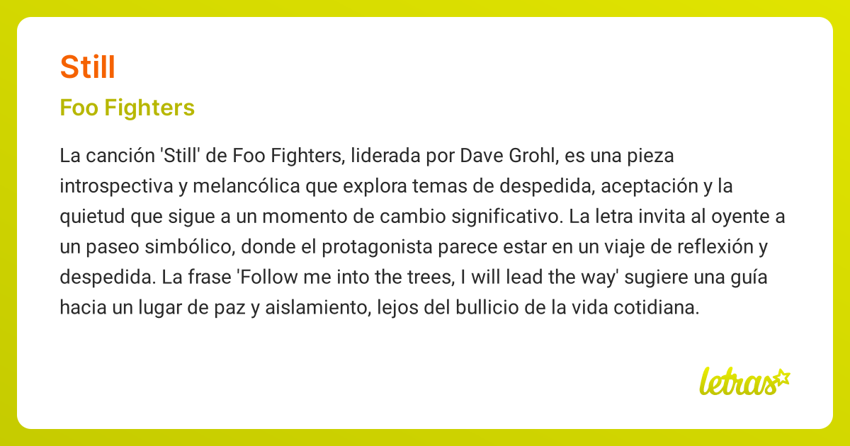 Significado de la canción STILL (Foo Fighters) - LETRAS.COM