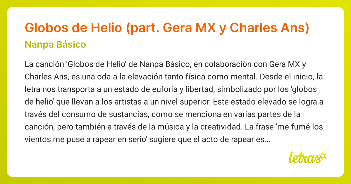 Significado de la canción Globos de Helio (part. Gera MX y Charles Ans ...