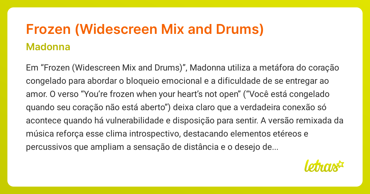 Significado da música Frozen (Widescreen Mix and Drums) (Madonna ...