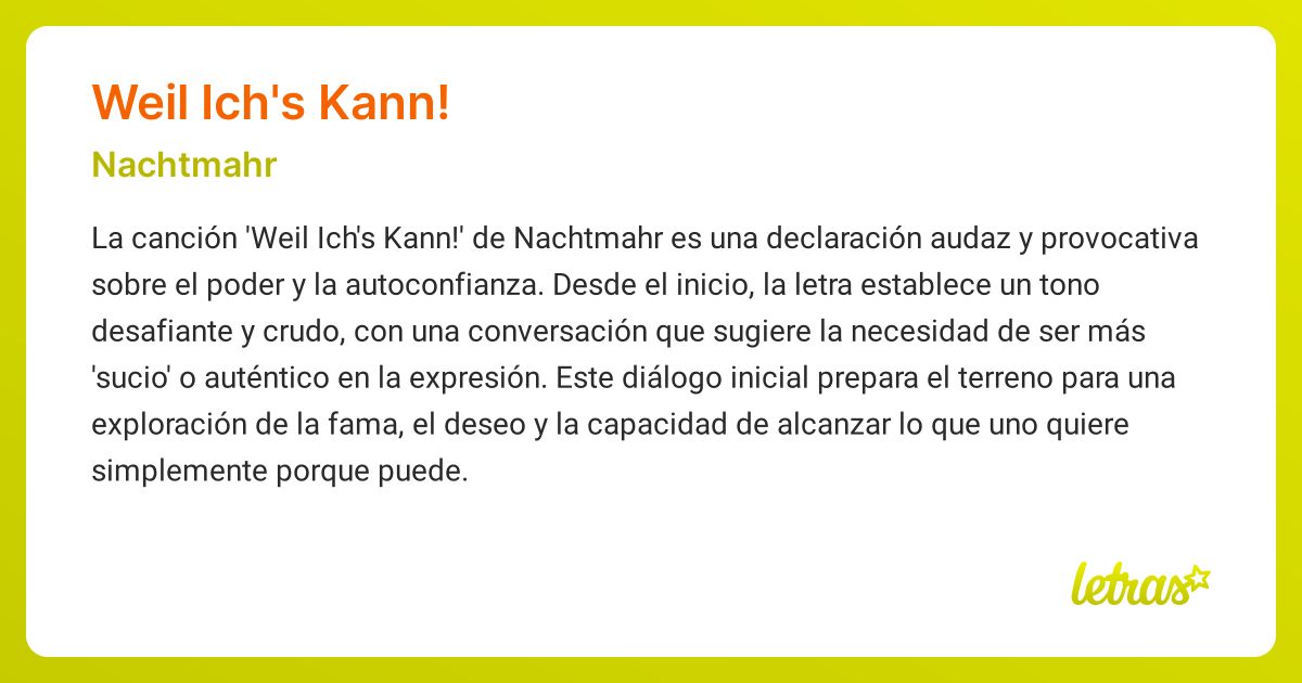 Significado de la canción WEIL ICH'S KANN! (Nachtmahr) - LETRAS.COM