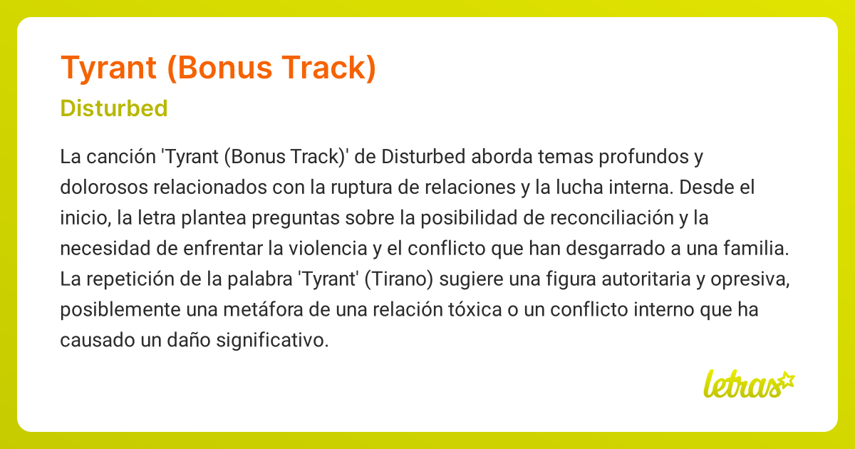 Significado de la canción TYRANT (BONUS TRACK) (Disturbed) - LETRAS.COM