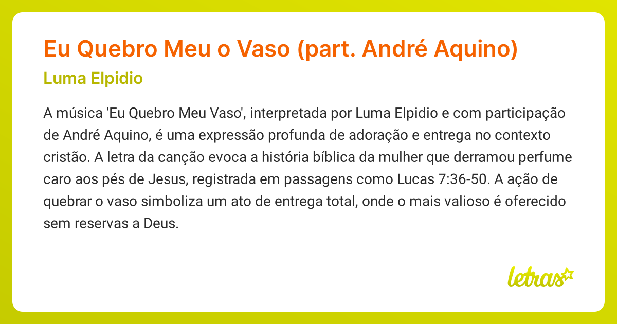 Significado da música Eu Quebro Meu o Vaso (part. André Aquino) (Luma ...