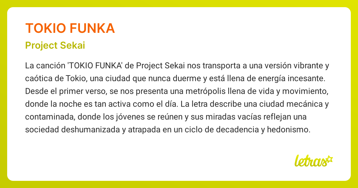 Significado de la canción TOKIO FUNKA (Project Sekai) - LETRAS.COM