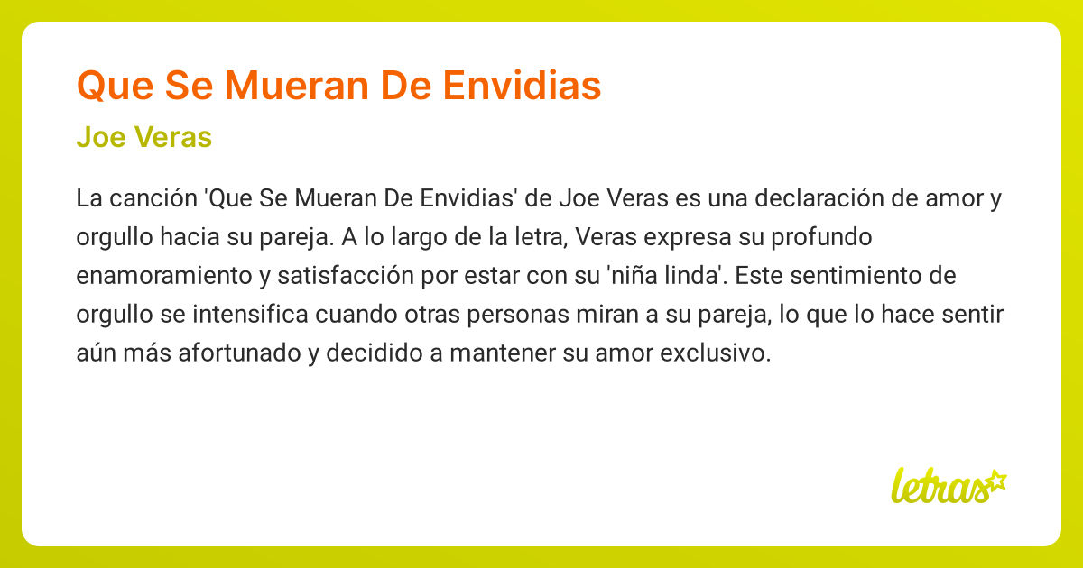 Significado de la canción QUE SE MUERAN DE ENVIDIAS (Joe Veras ...