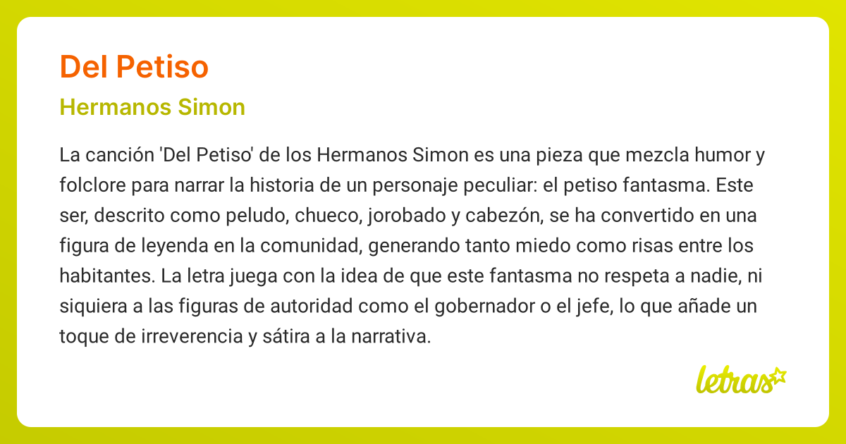 Significado de la canción DEL PETISO (Hermanos Simon) - LETRAS.COM