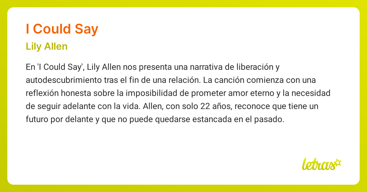 Significado de la canción I COULD SAY (Lily Allen) - LETRAS.COM