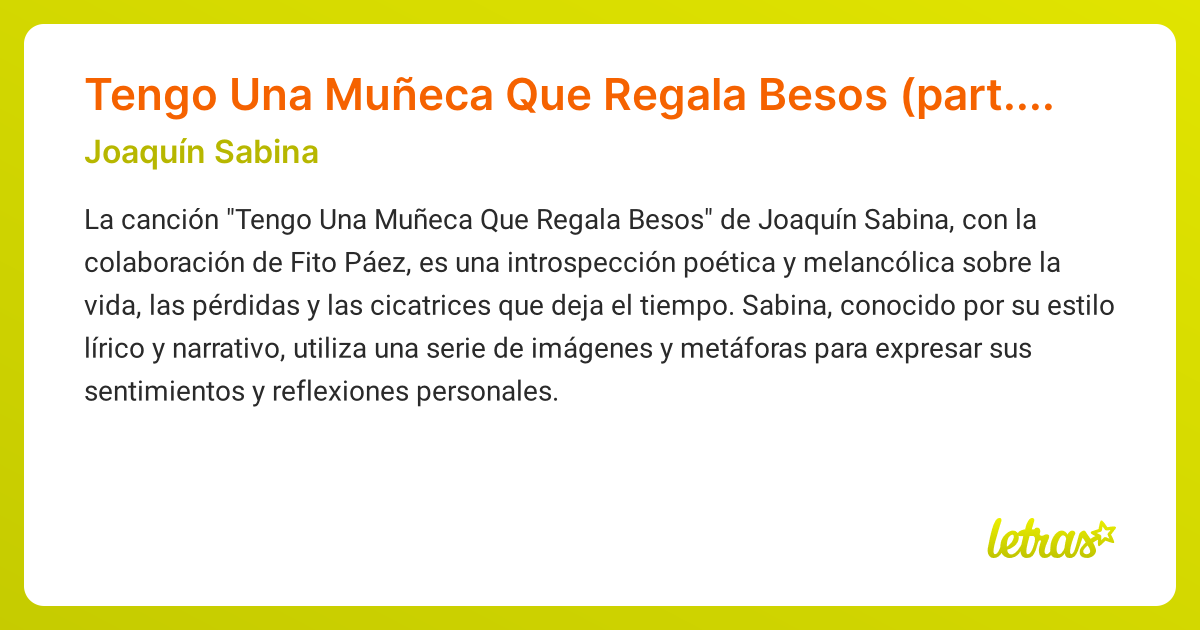 Significado de la canción Tengo Una Muñeca Que Regala Besos (part. Fito ...