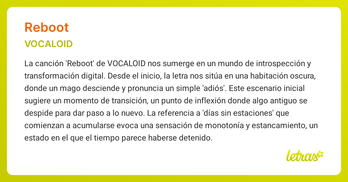 Significado de la canción REBOOT (VOCALOID) - LETRAS.COM