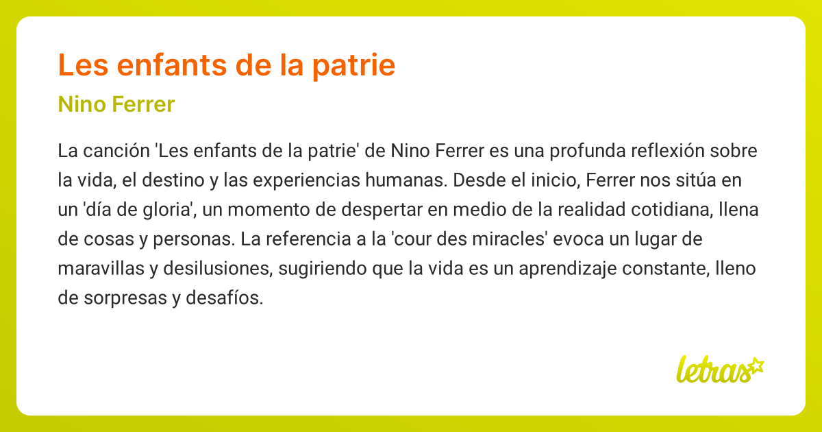 Significado de la canción LES ENFANTS DE LA PATRIE (Nino Ferrer ...