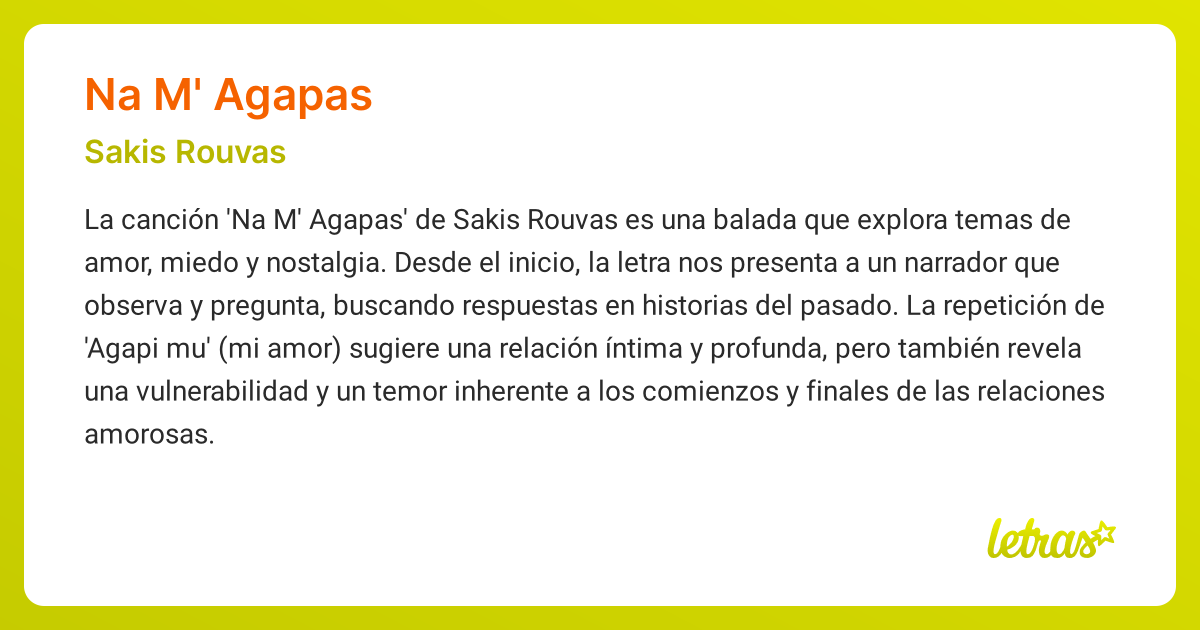 Significado de la canción NA M' AGAPAS (Sakis Rouvas) - LETRAS.COM