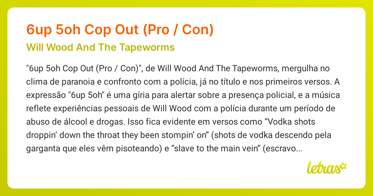 Significado da música 6UP 5OH COP OUT (PRO / CON) (Will Wood And The ...