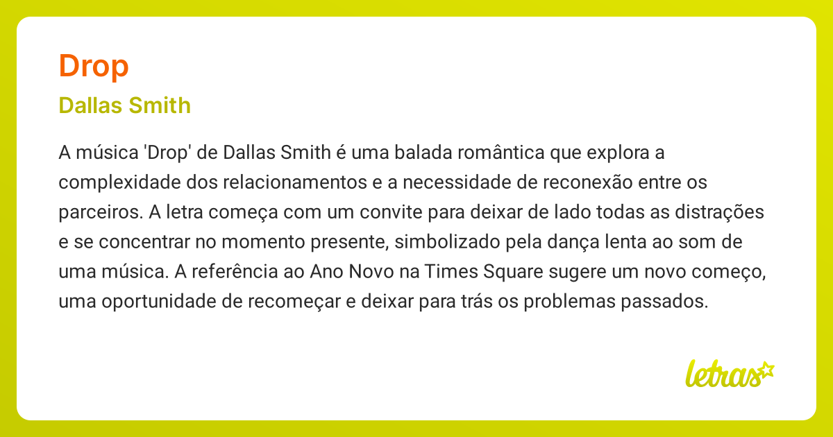 Significado da música DROP (Dallas Smith) - LETRAS.MUS.BR