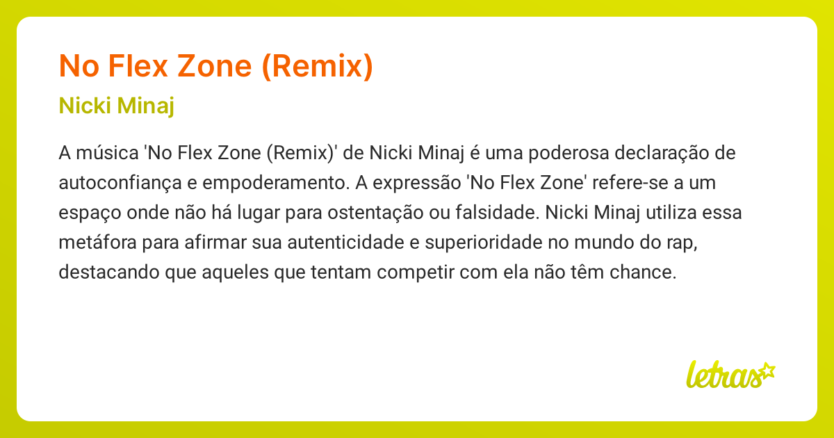Significado da música NO FLEX ZONE (REMIX) (Nicki Minaj) - LETRAS.MUS.BR