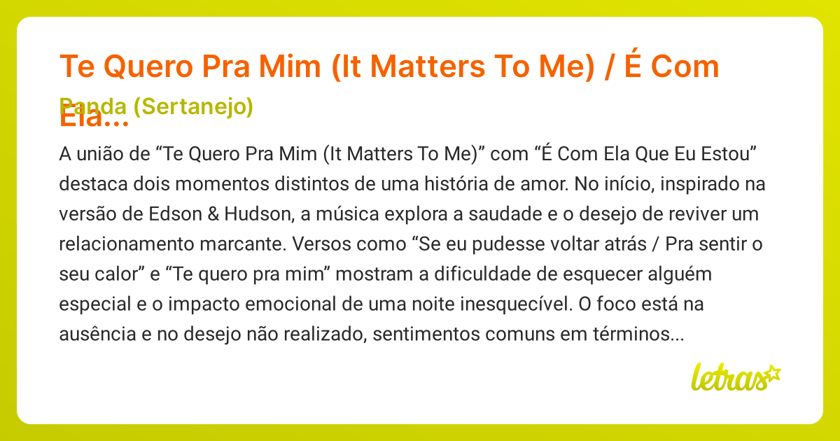Significado da música Te Quero Pra Mim (It Matters To Me) / É Com Ela ...