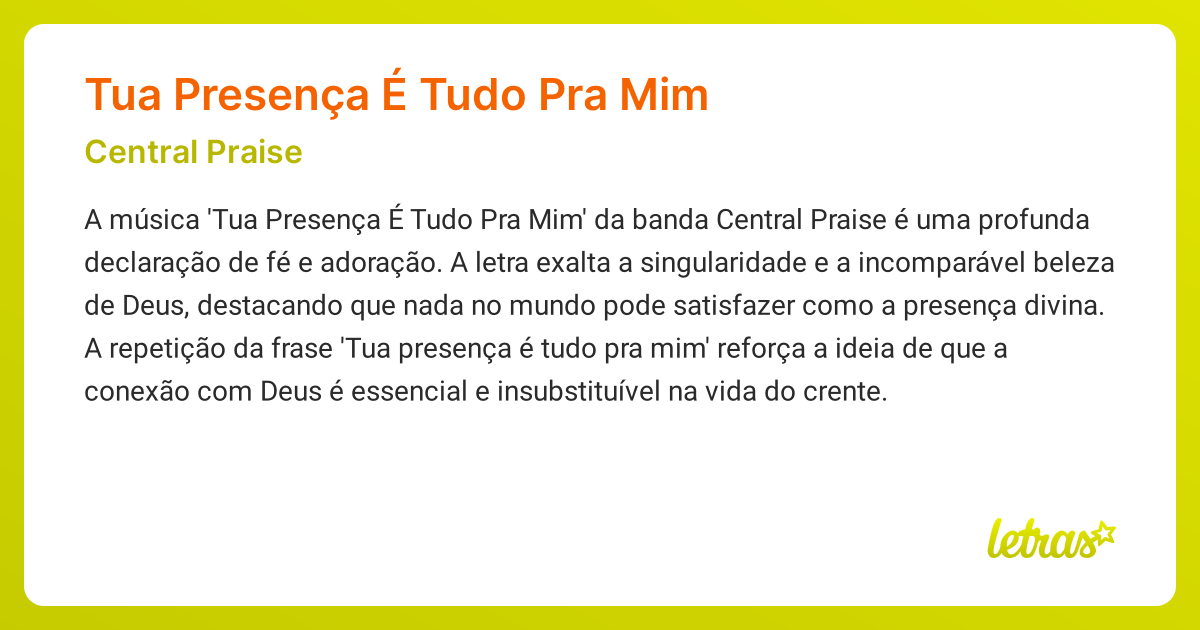 Significado da música TUA PRESENÇA É TUDO PRA MIM (Central Praise ...