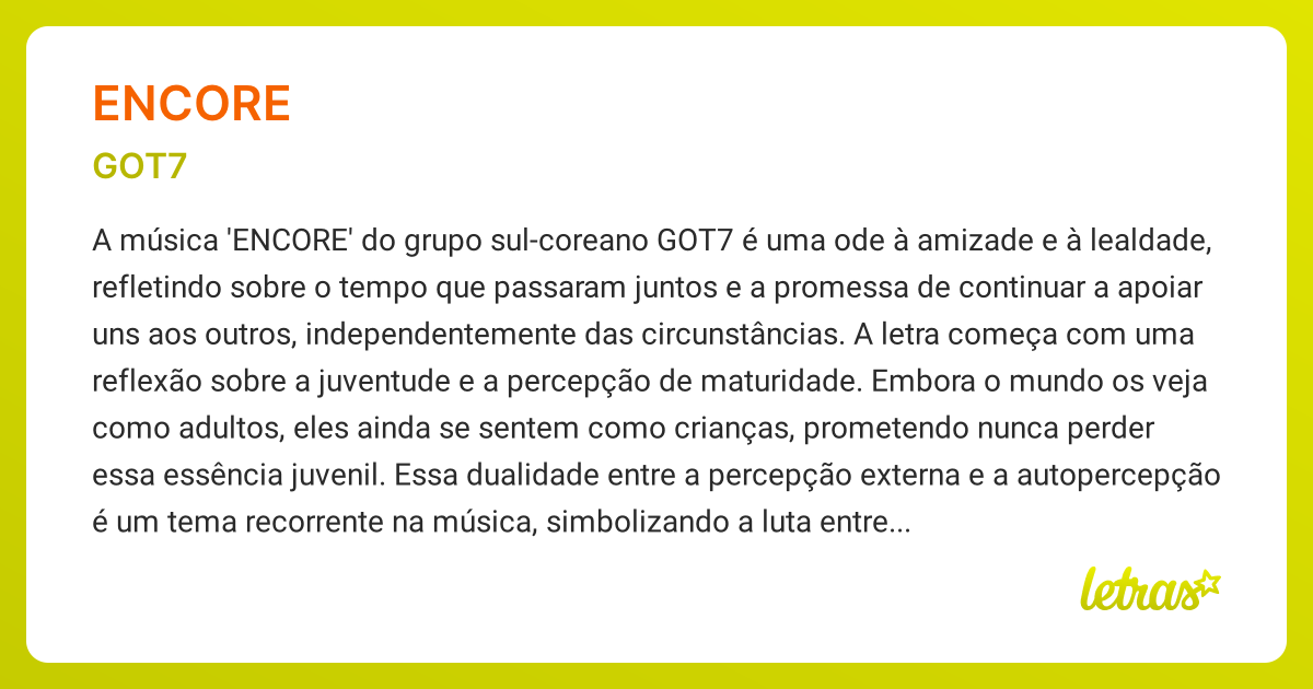 Significado da música ENCORE (GOT7) - LETRAS.MUS.BR