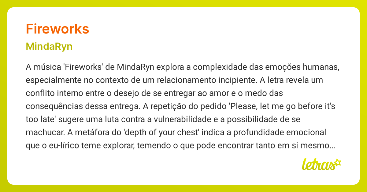 Significado da música FIREWORKS (MindaRyn) - LETRAS.MUS.BR