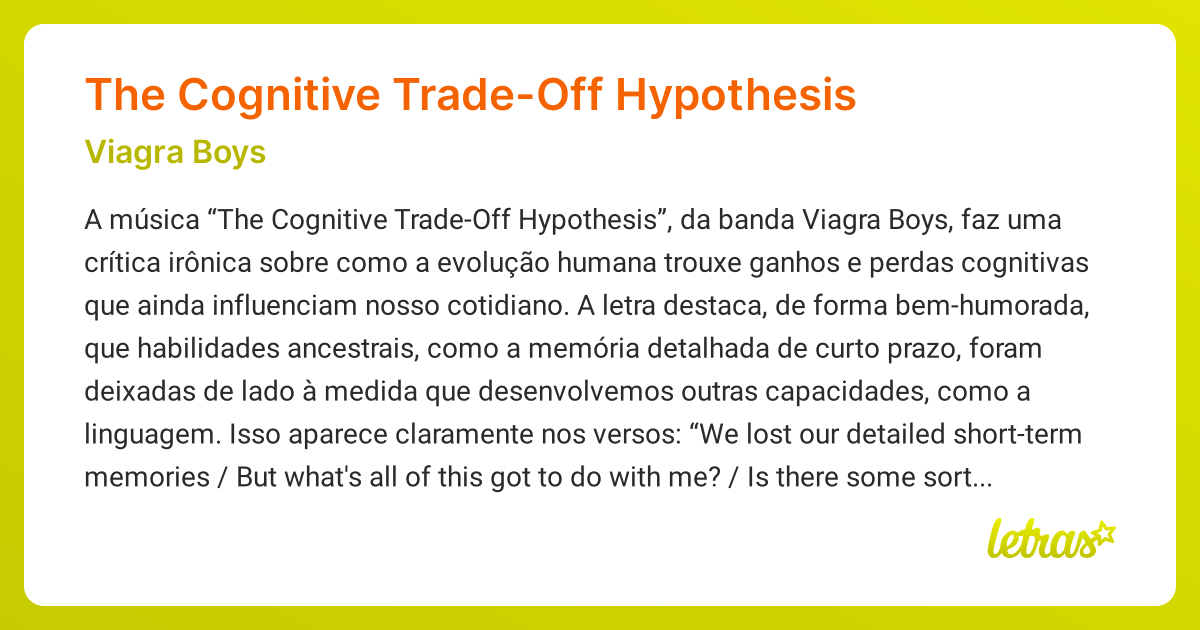 Significado da música The Cognitive Trade-Off Hypothesis (Viagra Boys ...