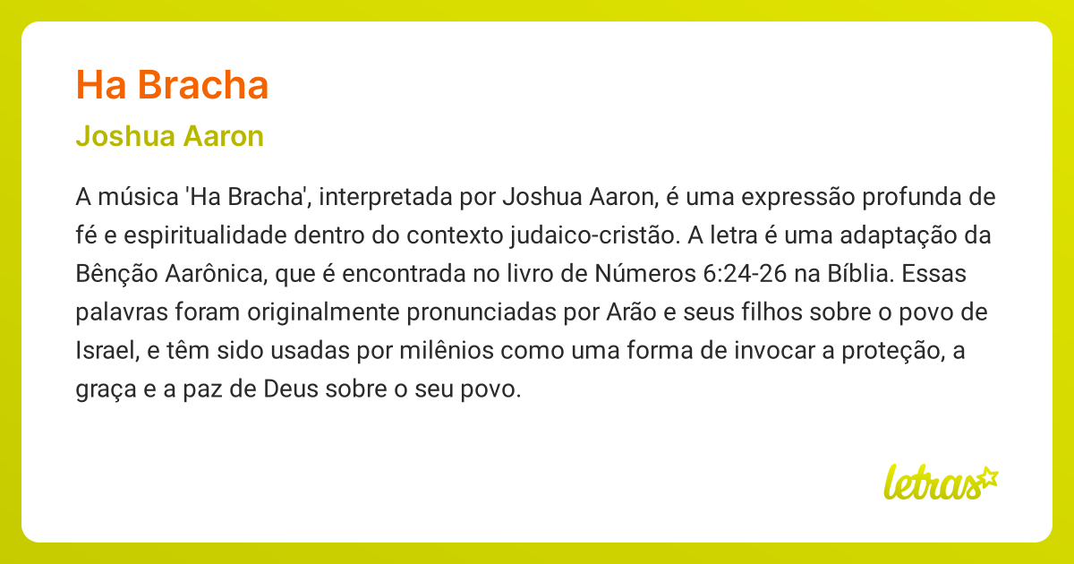 Significado da música HA BRACHA (Joshua Aaron) - LETRAS.MUS.BR