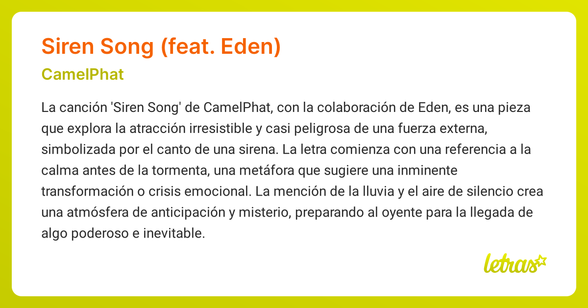 Significado de la canción SIREN SONG (FEAT. EDEN) (CamelPhat) - LETRAS.COM