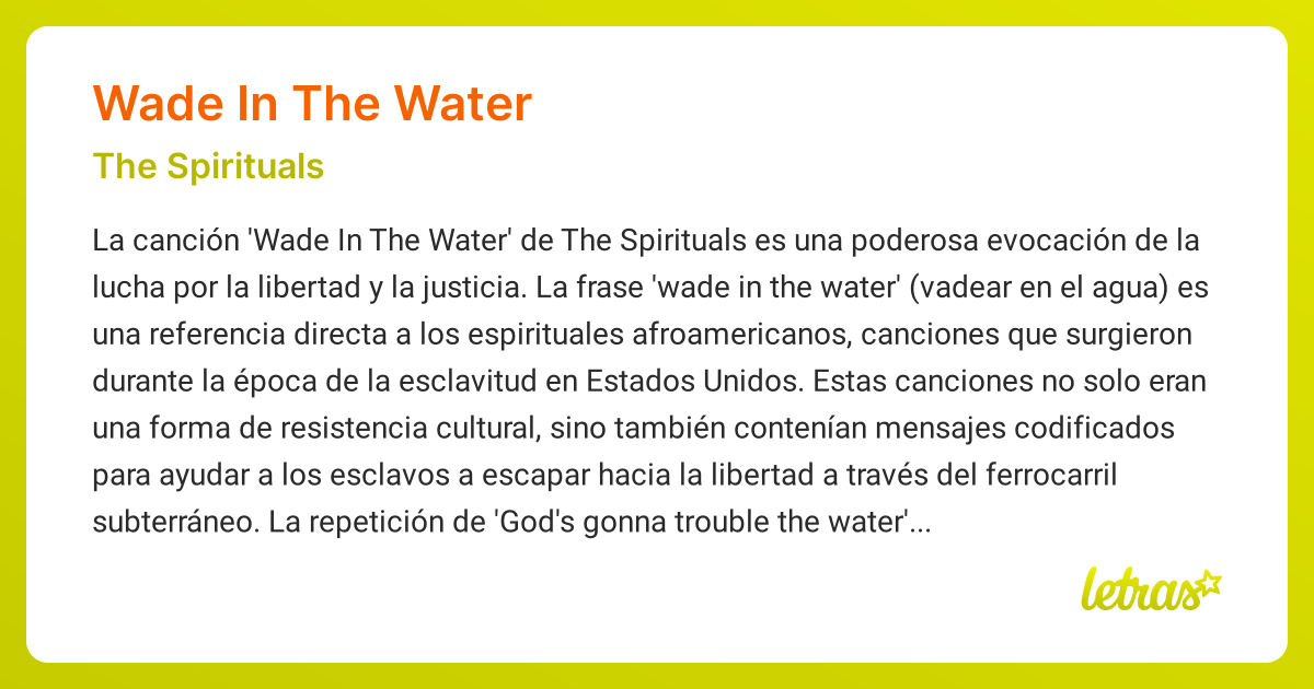Significado de la canción WADE IN THE WATER (The Spirituals) - LETRAS.COM