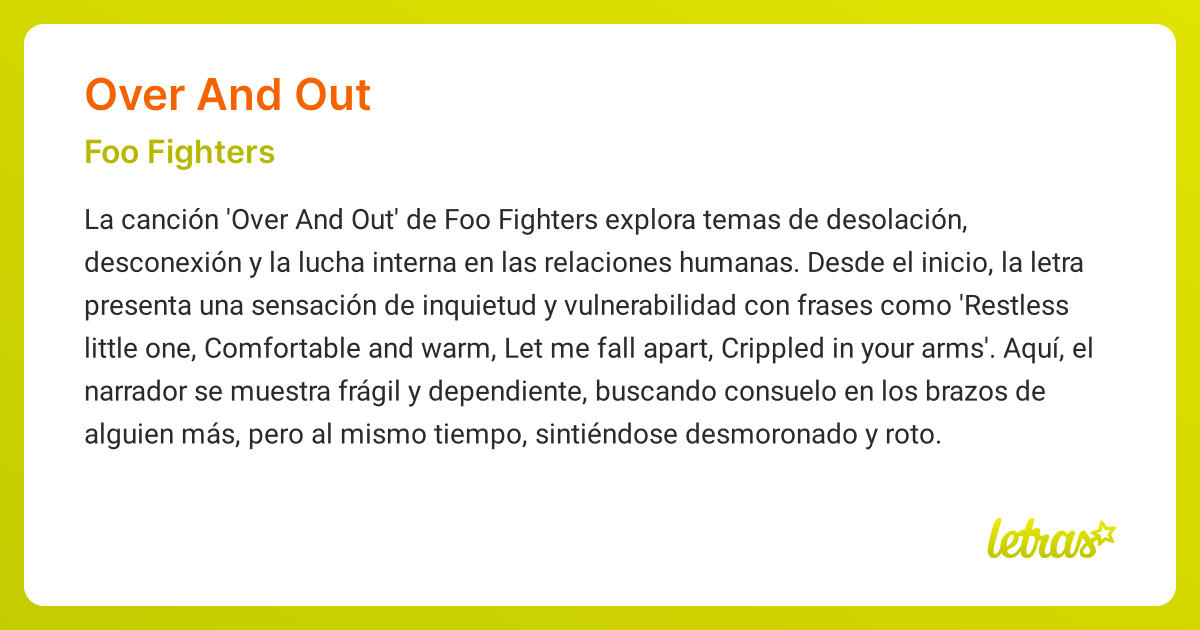 Significado de la canción OVER AND OUT (Foo Fighters) - LETRAS.COM