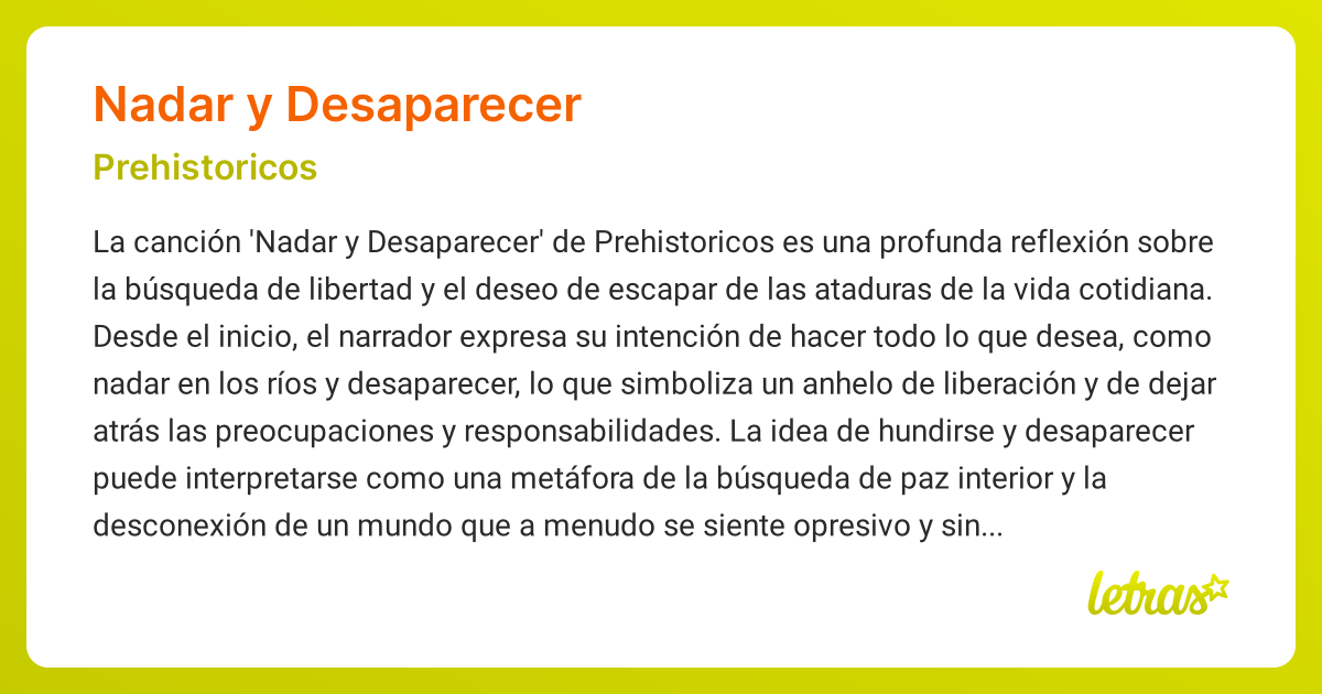 Significado de la canción NADAR Y DESAPARECER (Prehistoricos) - LETRAS.COM
