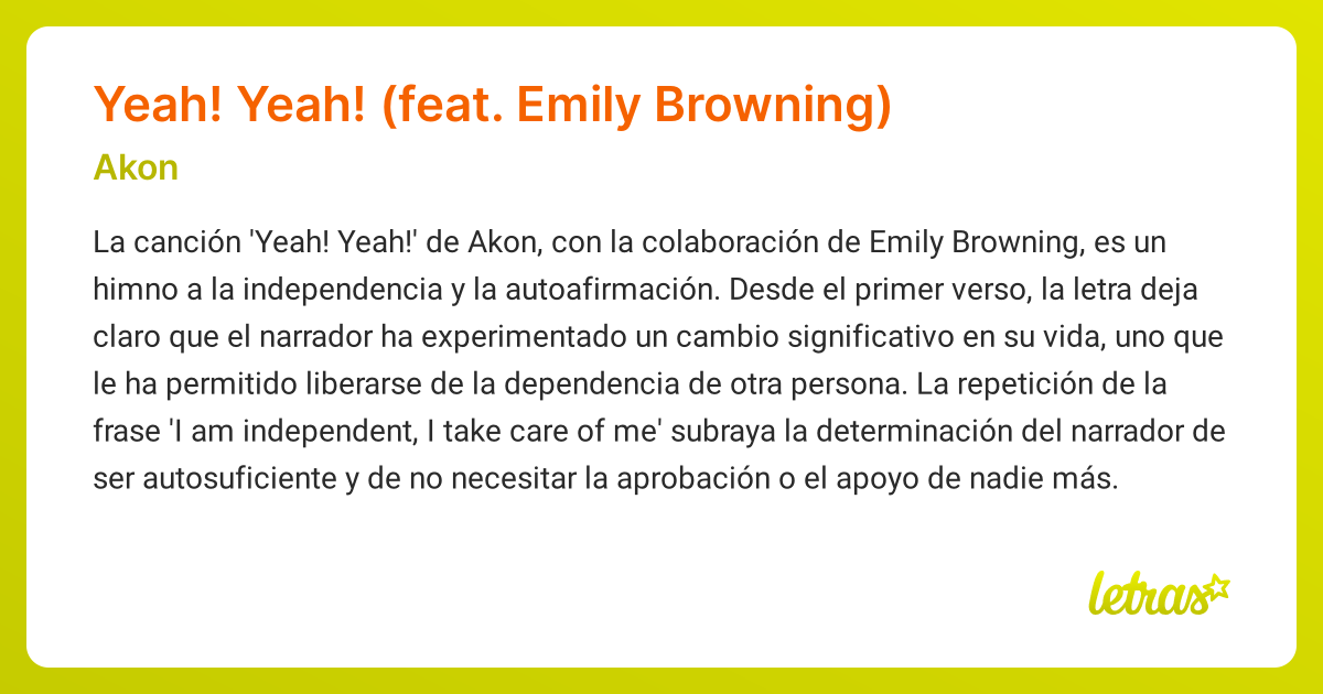 Significado de la canción Yeah! Yeah! (feat. Emily Browning) (Akon ...