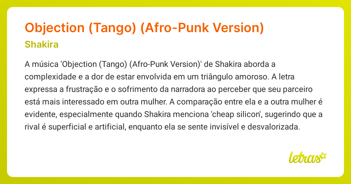 Significado da música Objection (Tango) (Afro-Punk Version) (Shakira ...