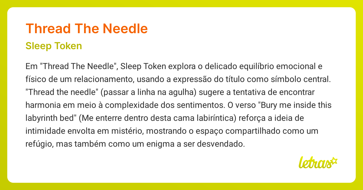 Significado da música THREAD THE NEEDLE (Sleep Token) - LETRAS.MUS.BR