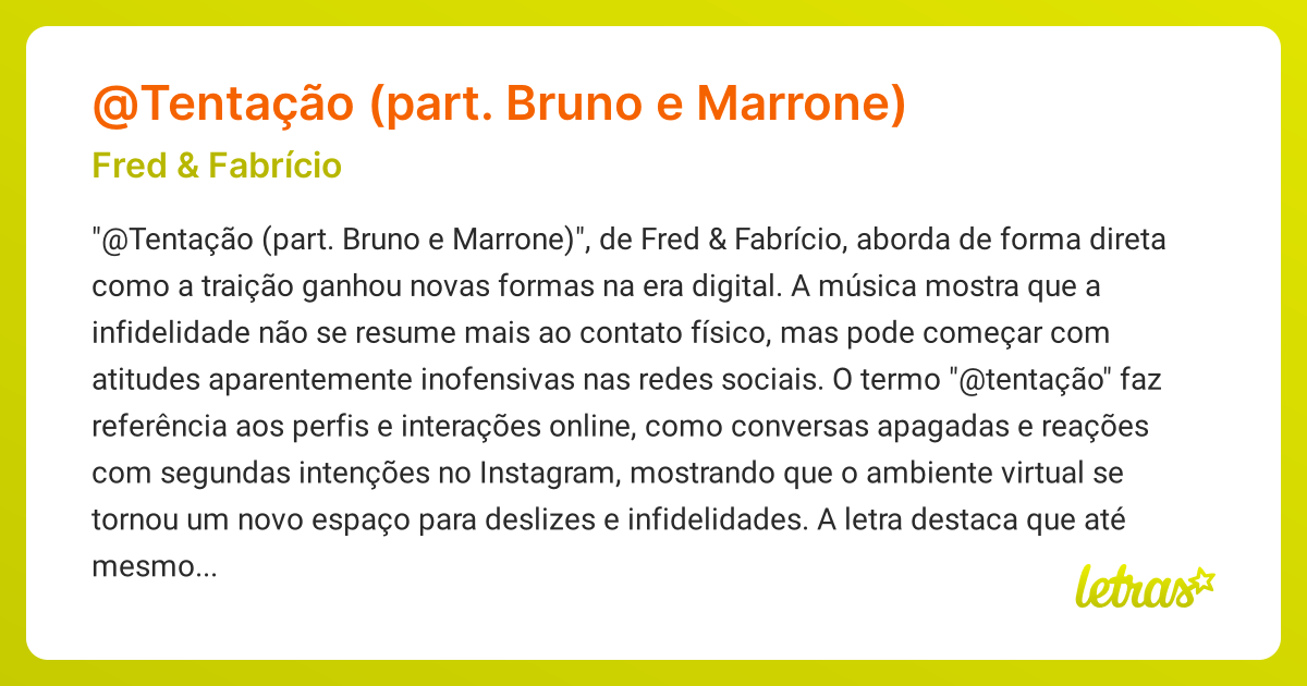 Significado da música @Tentação (part. Bruno e Marrone) (Fred ...