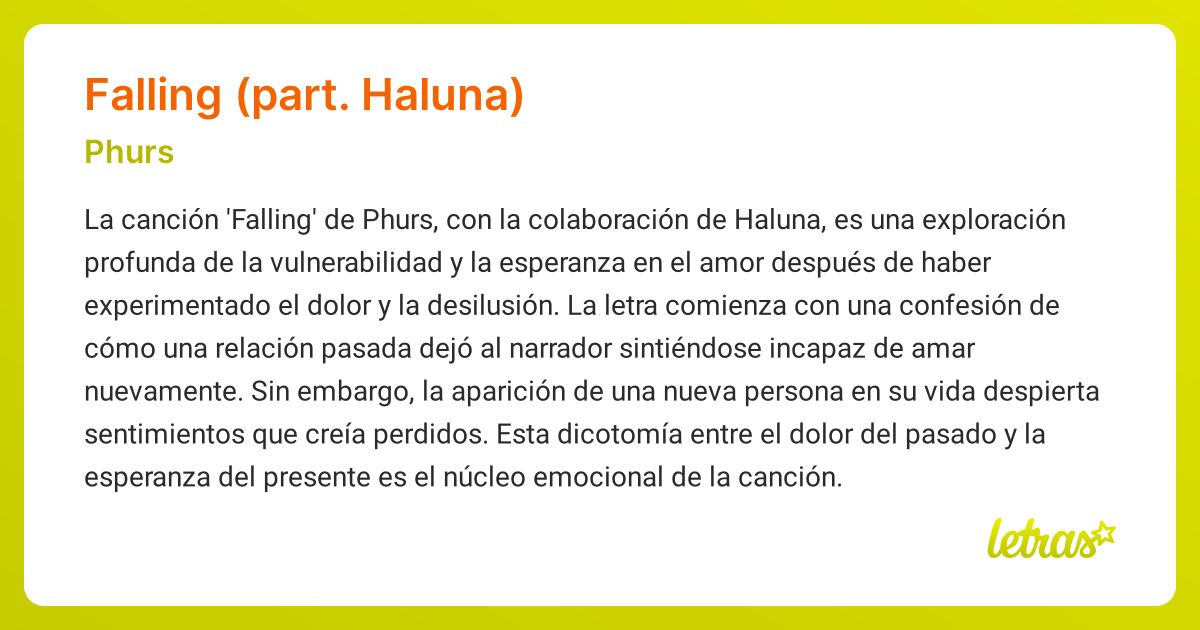 Significado de la canción FALLING (PART. HALUNA) (Phurs) - LETRAS.COM
