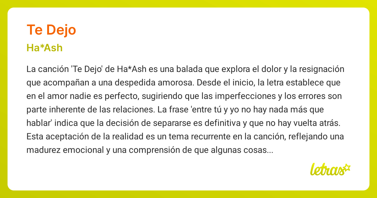 Significado de la canción TE DEJO (Ha*Ash) - LETRAS.COM