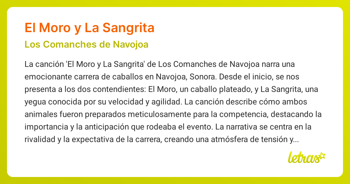 Significado de la canción EL MORO Y LA SANGRITA (Los Comanches de ...