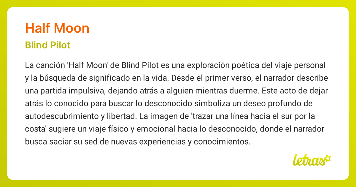 Significado de la canción HALF MOON (Blind Pilot) - LETRAS.COM