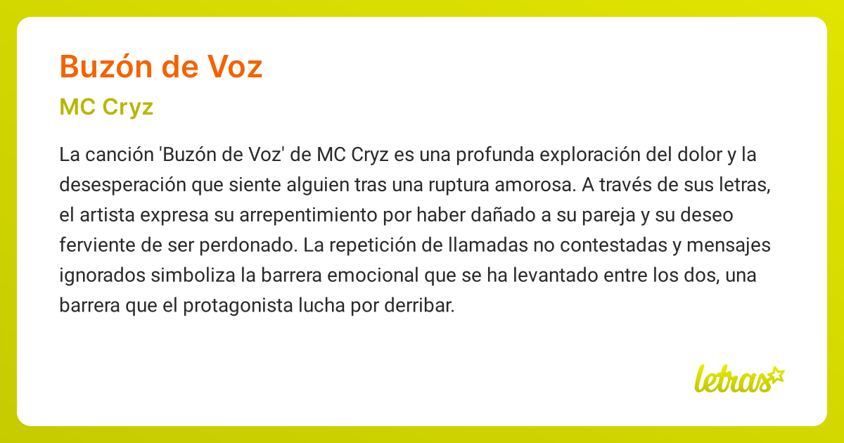 Significado de la canción BUZÓN DE VOZ (MC Cryz) - LETRAS.COM