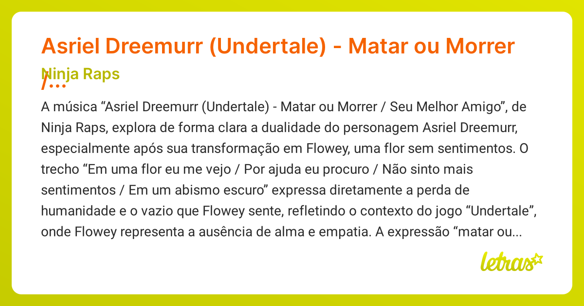 Significado da música Asriel Dreemurr (Undertale) - Matar ou Morrer ...