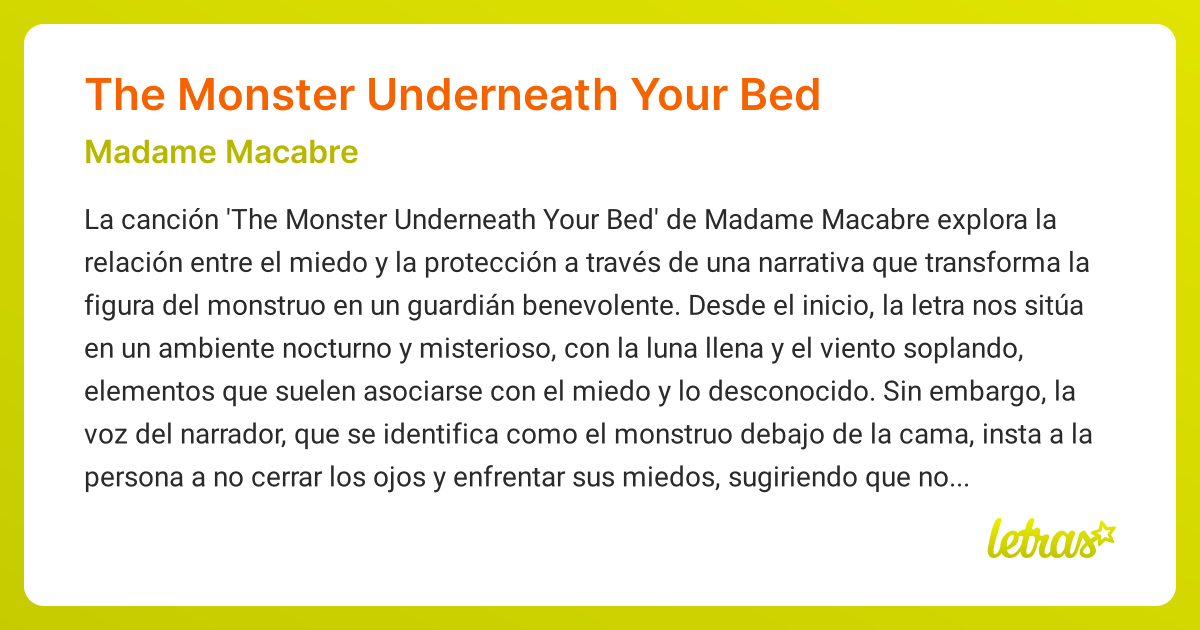 Significado de la canción The Monster Underneath Your Bed (Madame ...