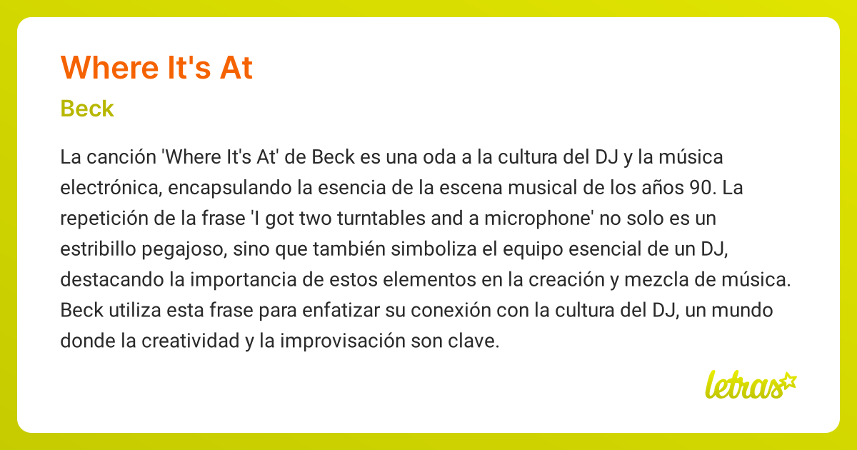 Significado de la canción WHERE IT'S AT (Beck) - LETRAS.COM