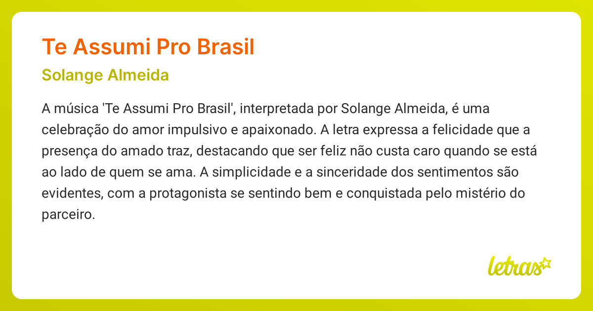 Significado da música TE ASSUMI PRO BRASIL (Solange Almeida) - LETRAS ...