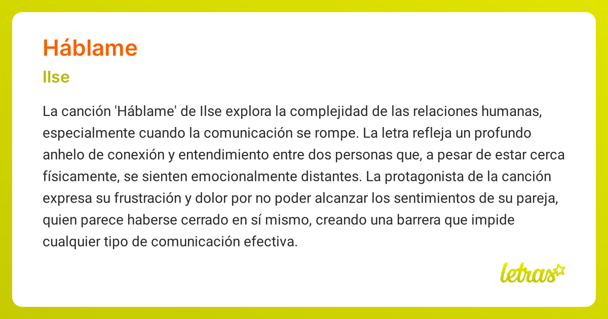 Significado de la canción HÁBLAME (Ilse) - LETRAS.COM