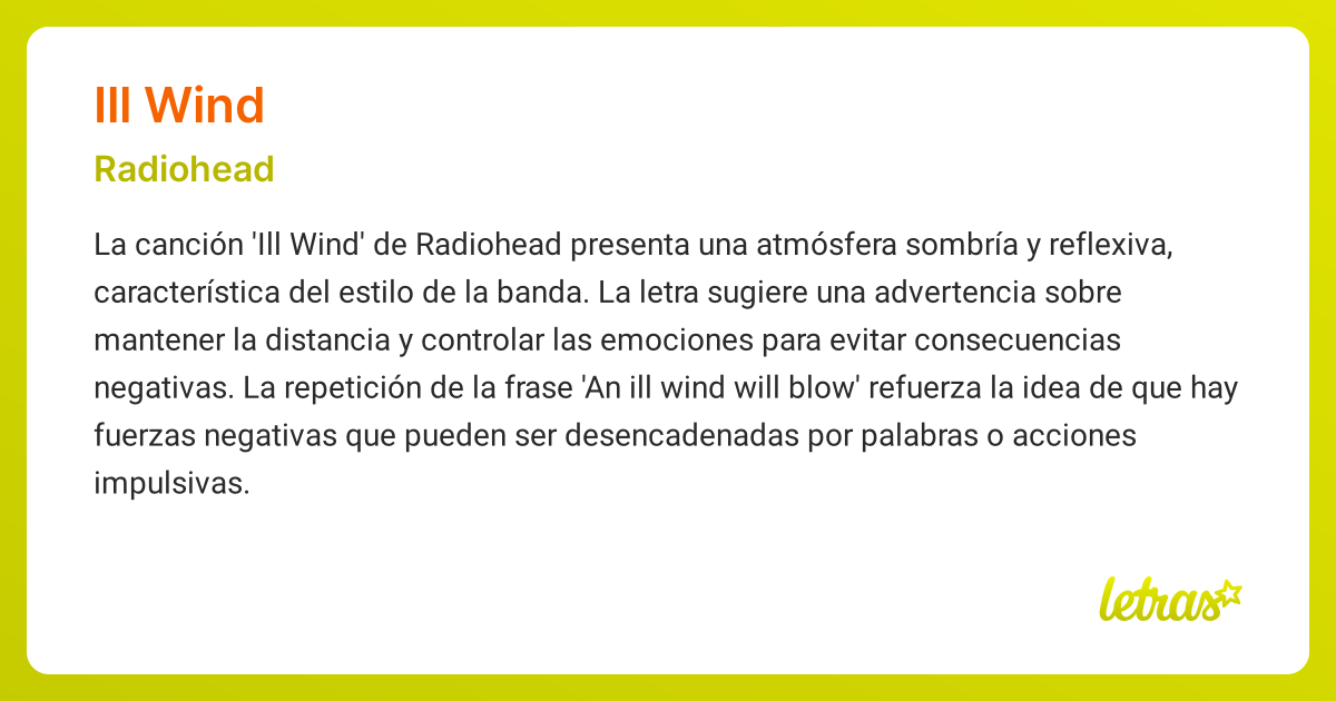 Significado de la canción ILL WIND (Radiohead) - LETRAS.COM