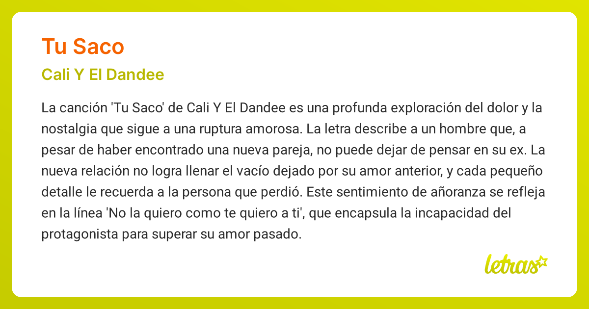 Significado de la canción TU SACO (Cali Y El Dandee) - LETRAS.COM