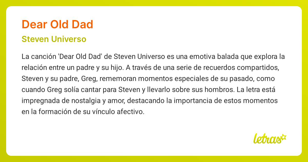Significado de la canción DEAR OLD DAD (Steven Universo) - LETRAS.COM