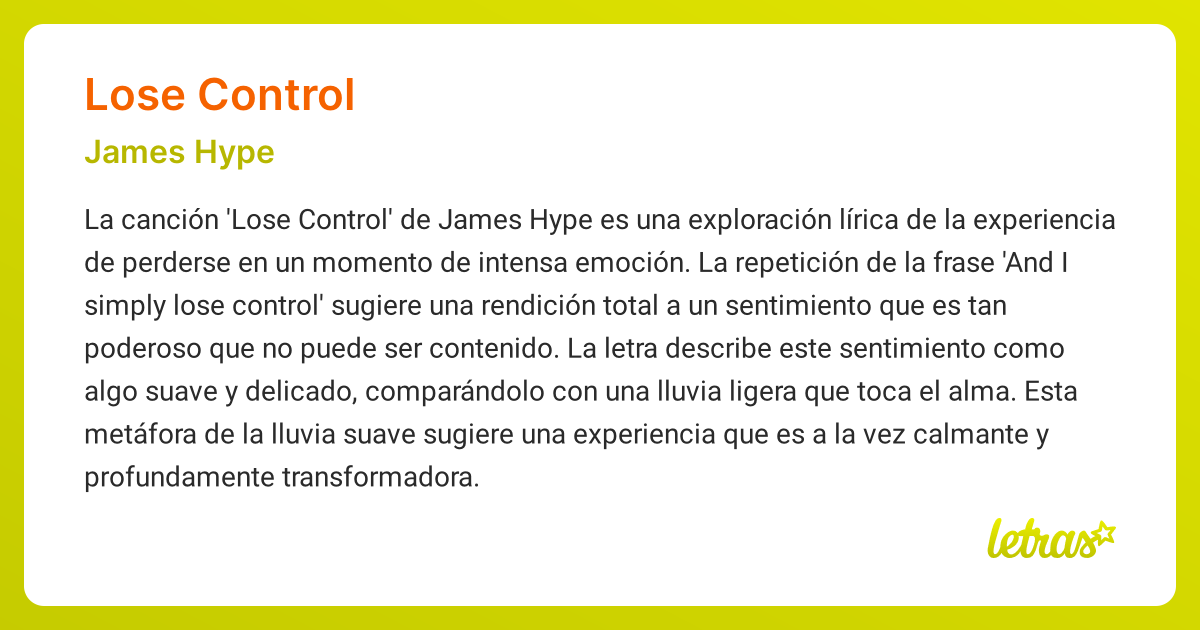 Significado de la canción LOSE CONTROL (James Hype) - LETRAS.COM