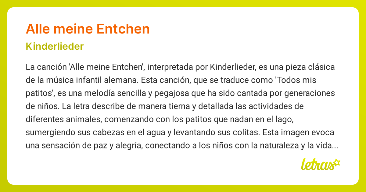 Significado de la canción ALLE MEINE ENTCHEN (Kinderlieder) - LETRAS.COM