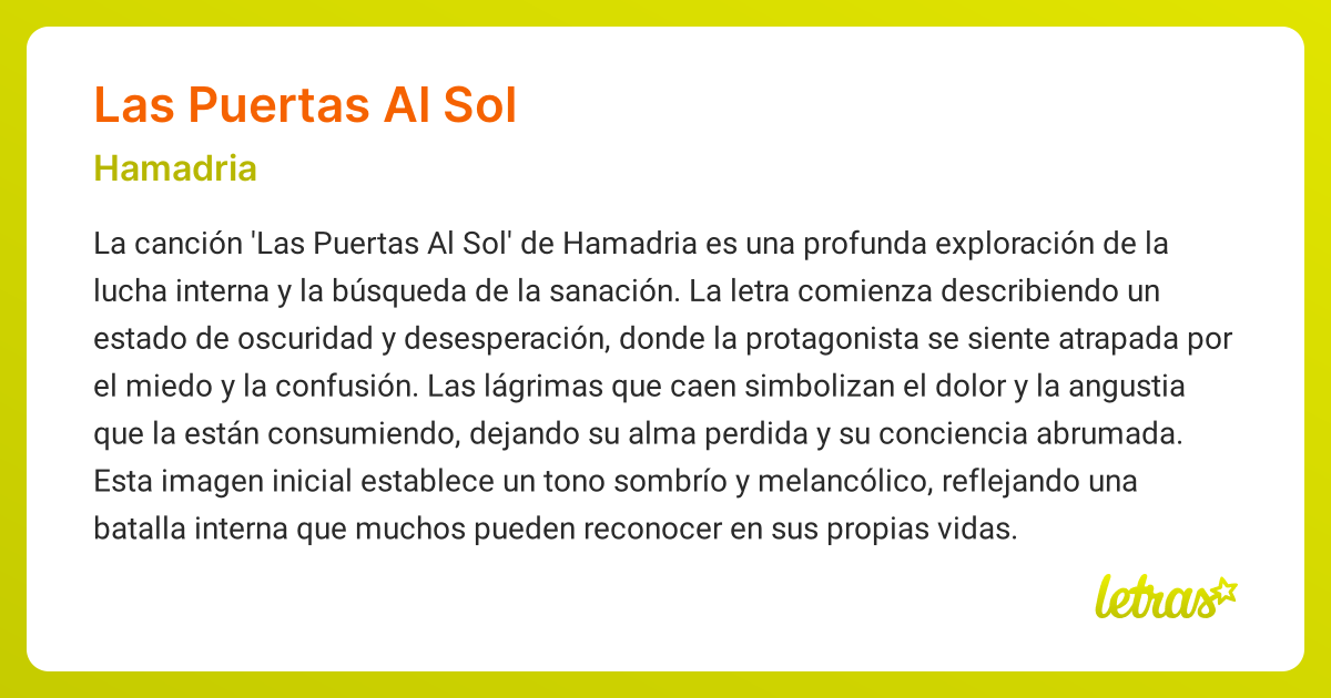 Significado de la canción LAS PUERTAS AL SOL (Hamadria) - LETRAS.COM